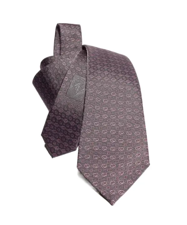 Gucci Interlocking G Silk Jacquard Tie - Light Gray