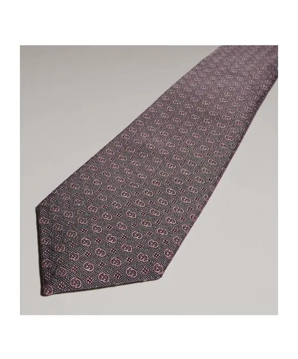 Gucci Interlocking G Silk Jacquard Tie - Light Gray