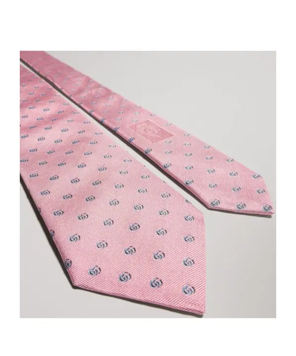 Gucci Double G Silk Jacquard Neck Tie - Light Pink