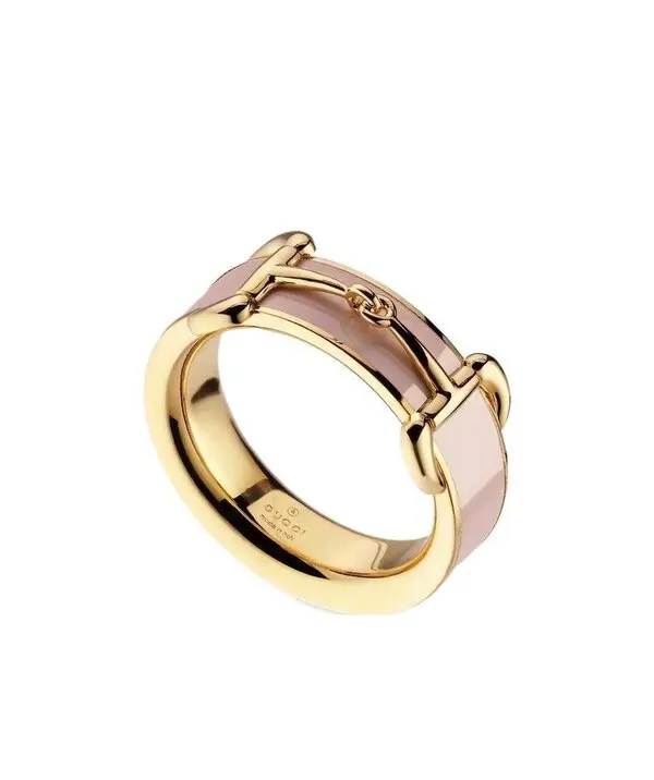 Gucci Horsebit Ring With Enamel - Pink Enamel And Gold
