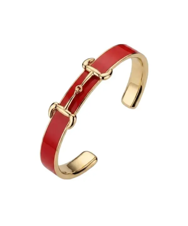 Gucci Horsebit Bangle Bracelet With Enamel - Red