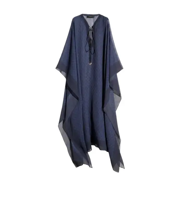 Gucci Gg Silk Georgette Cape Dress - Blue
