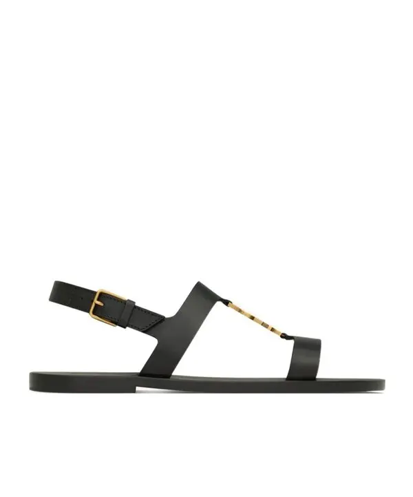 Saint Laurent Cassandre Logo Plaque Sandals - Black