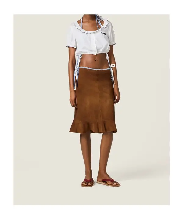 Miu Miu Cropped Ruffled Neck Top - White/blue