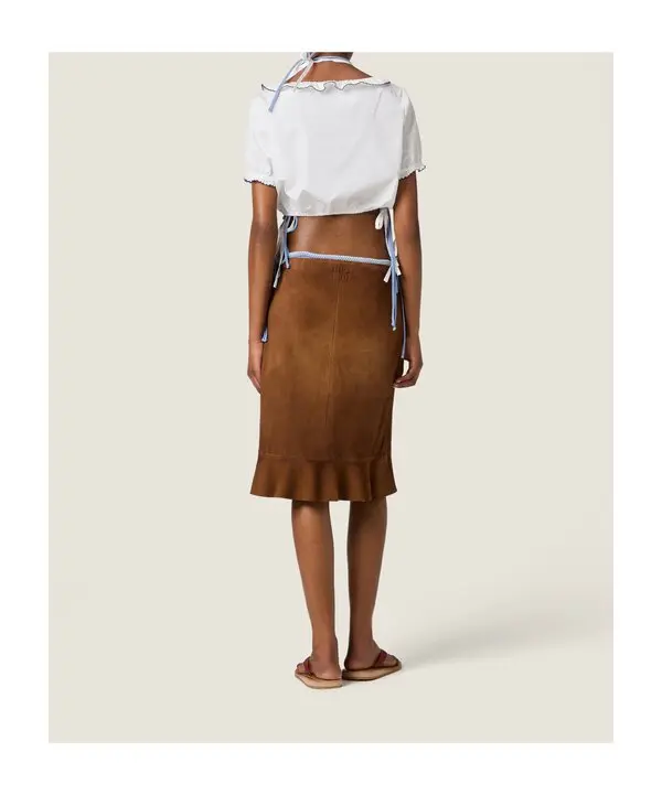 Miu Miu Cropped Ruffled Neck Top - White/blue