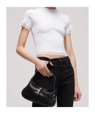 Gucci Matte Viscose Rib Stitch T-shirt With Lace Details