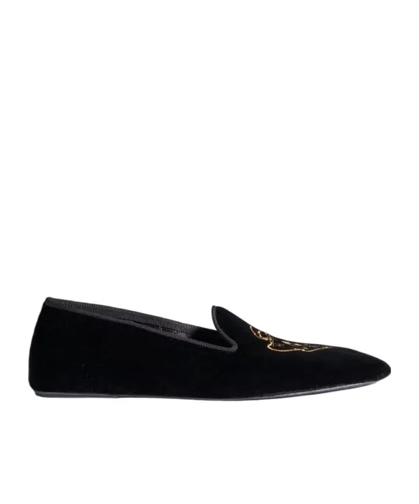 Gucci Velvet Loafer With Crest Embroidery