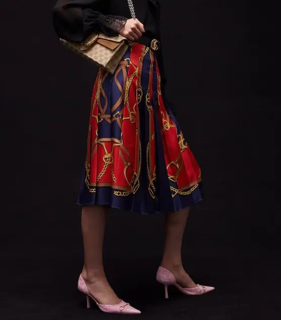 Gucci Printed Silk Twill Pleated Midi Skirt