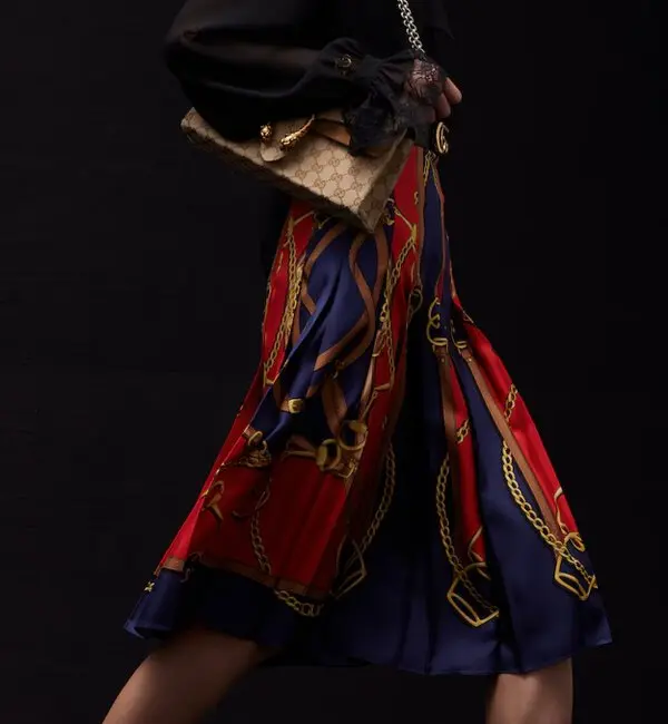 Gucci Printed Silk Twill Pleated Midi Skirt
