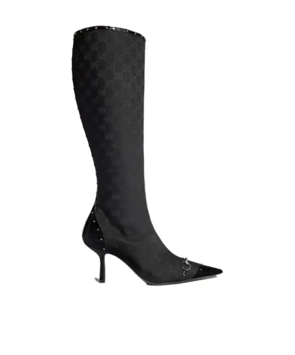 Gucci Gg Canvas And Leather Zip Up Boots - Black