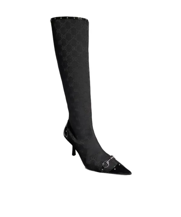 Gucci Gg Canvas And Leather Zip Up Boots - Black