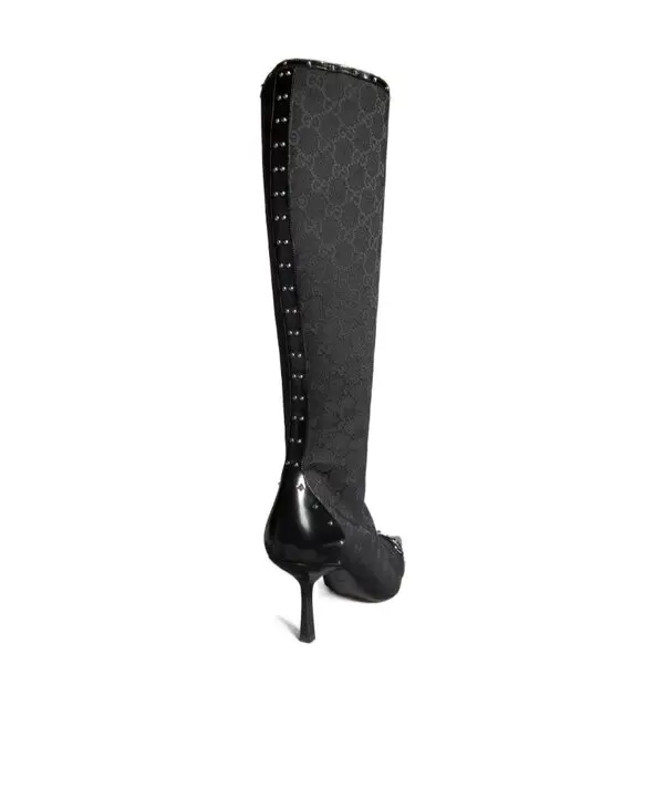 Gucci Gg Canvas And Leather Zip Up Boots - Black