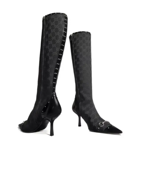 Gucci Gg Canvas And Leather Zip Up Boots - Black