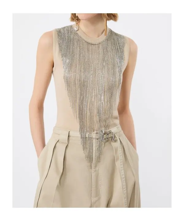 Sportmax Sleeveless Crewneck Top With Rhinestone Fringe