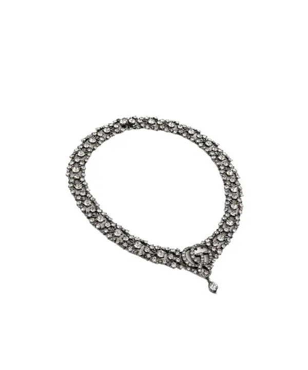 Gucci Gg Marmont Crystal Choker Necklace - Imitation Old Palladium Gold