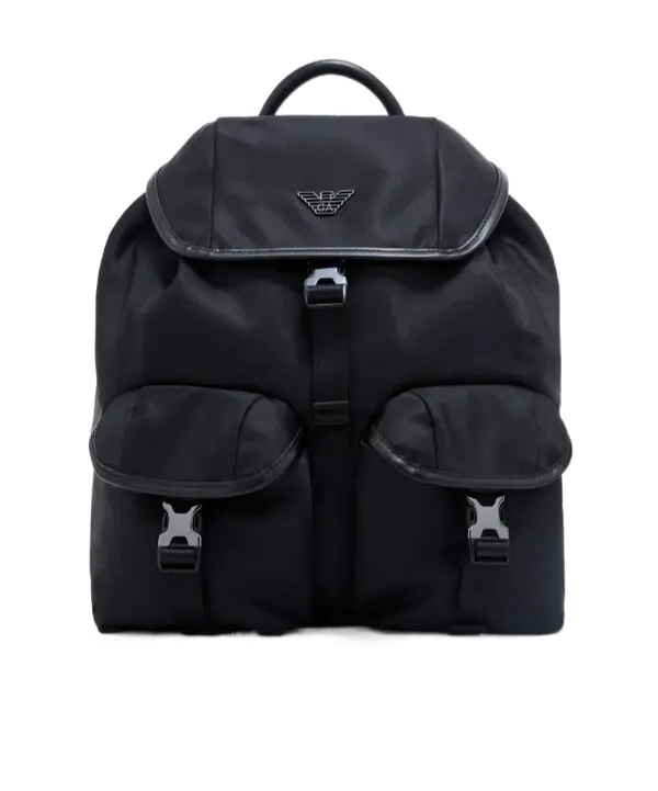 Emporio Armani Recycled Nylon Backpack With Eagle Plate - Black