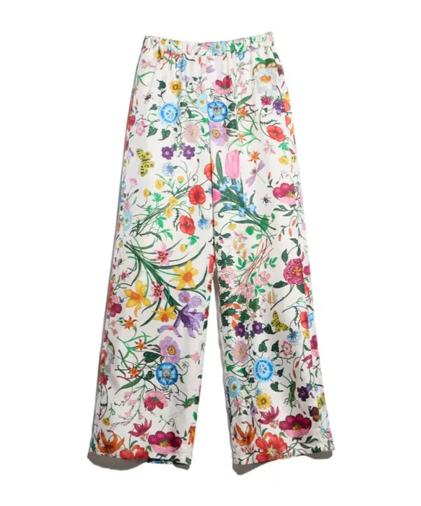 Gucci Printed Silk Twill Wide Leg Pants - Multicolor