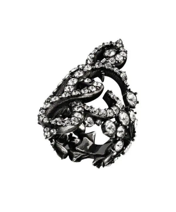 Gucci Gg Marmont Crystal Wide Ring - Imitation Old Palladium Gold