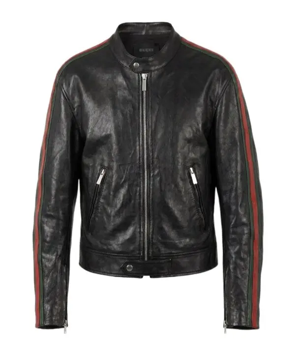 Gucci Buffalo Leather Biker Jacket With Web - Black