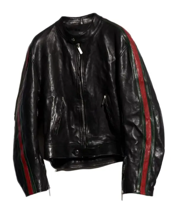 Gucci Buffalo Leather Biker Jacket With Web Detail