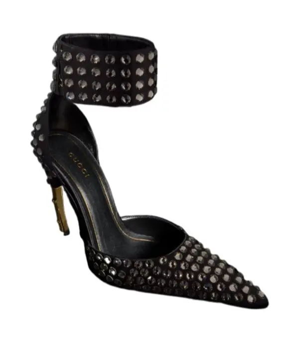 Gucci Castello Studded Pointed Toe Pumps With Bamboo Heel