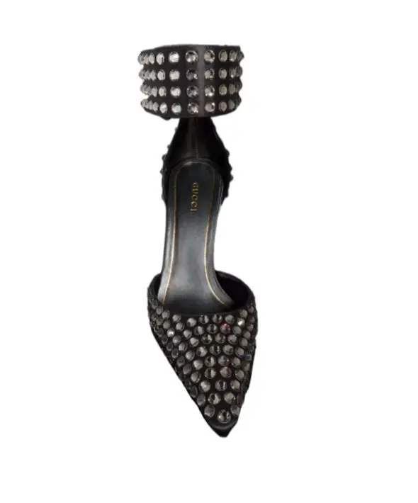 Gucci Castello Studded Pointed Toe Pumps With Bamboo Heel