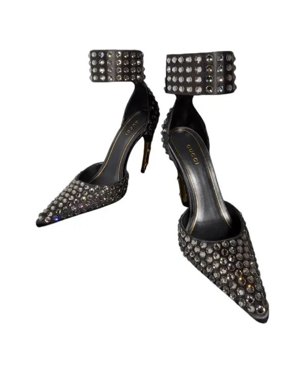 Gucci Castello Studded Pointed Toe Pumps With Bamboo Heel