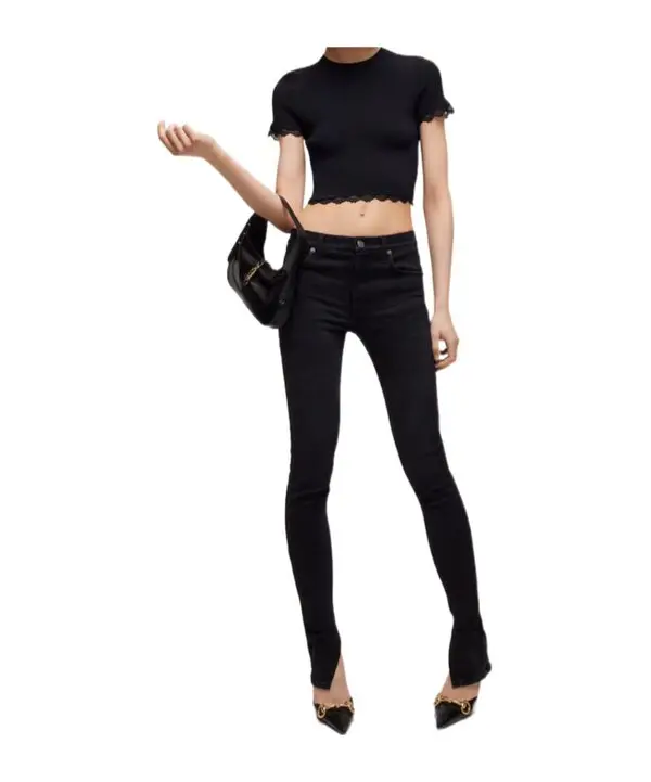 Gucci Fine Matte Viscose Ribbed Top With Lace Trim - Black