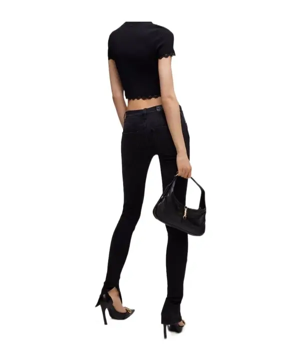 Gucci Fine Matte Viscose Ribbed Top With Lace Trim - Black