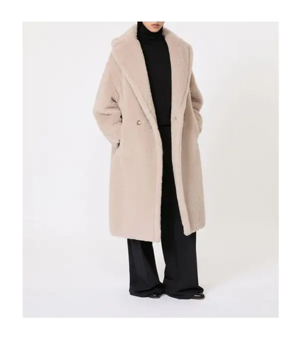 Max Mara Double-breasted Faux Fur Coat - Sand-colored