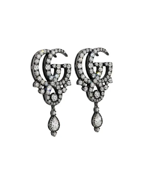 Gucci Gg Marmont Crystal Drop Earrings - Gray