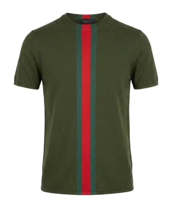 Gucci Knit Cotton T-shirt With Web Intarsia - Green