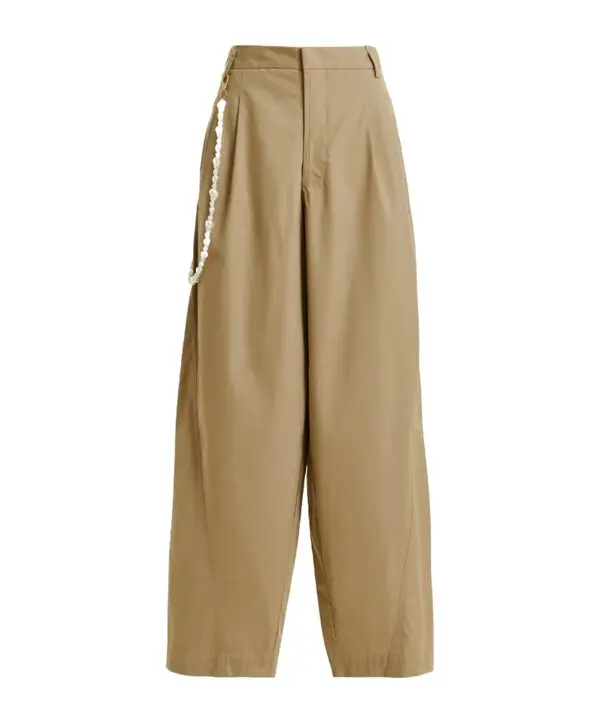 Essentiel Antwerp Beige Wide-leg Trousers With Pleats And Pearl Detailing - Green