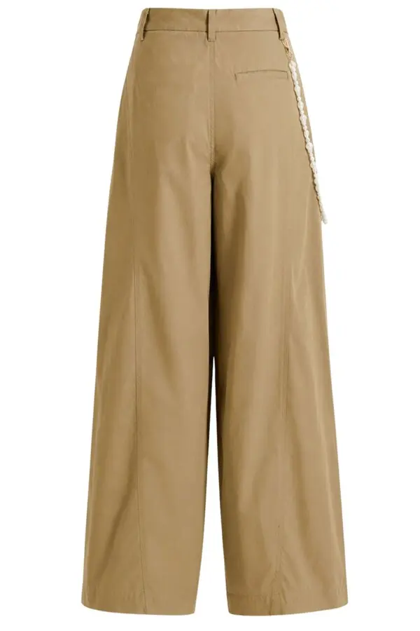Essentiel Antwerp Beige Wide-leg Trousers With Pleats And Pearl Detailing