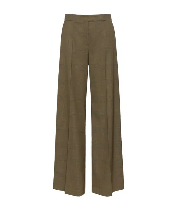 Max Mara Netto Check-pattern Wide-leg Trousers - Khaki