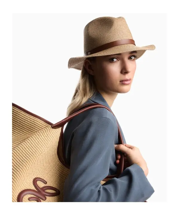 Emporio Armani Straw Fedora Hat - Beige