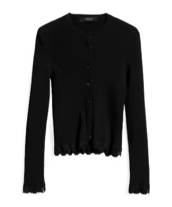 Gucci Fine Matte Viscose Rib Cardigan With Lace Detail