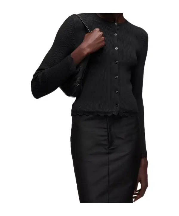 Gucci Fine Matte Viscose Rib Cardigan With Lace Detail