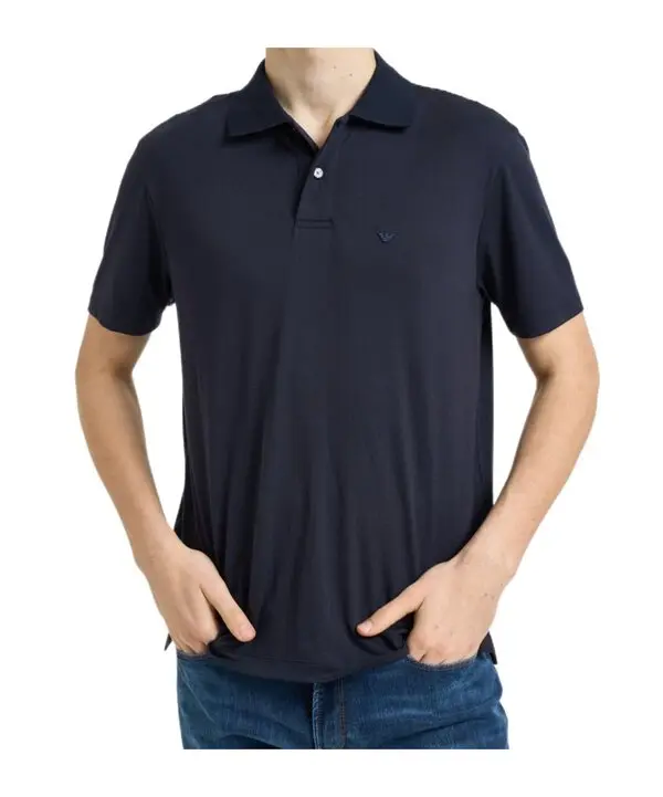 Emporio Armani Logo Embroidered Polo Shirt - Blue