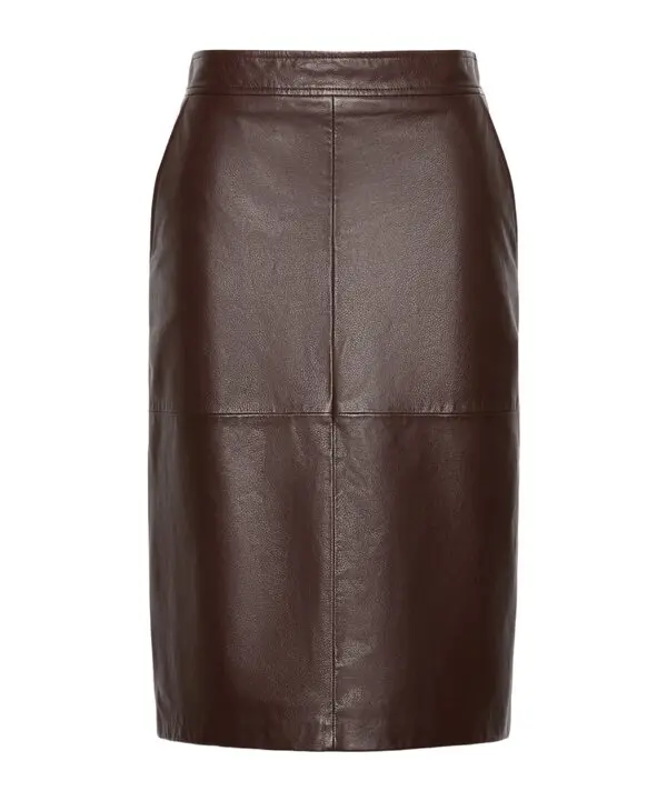 Max Mara Leather Midi Skirt - Bordeaux