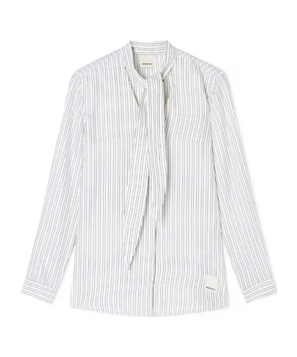 Emporio Armani Striped Tie-neck Shirt - White