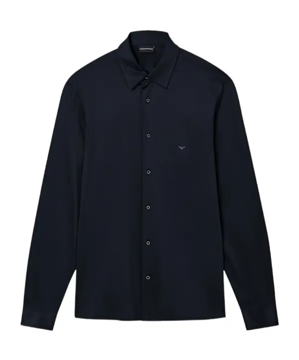 Emporio Armani Logo Embroidered Button-up Shirt - Dark Blue