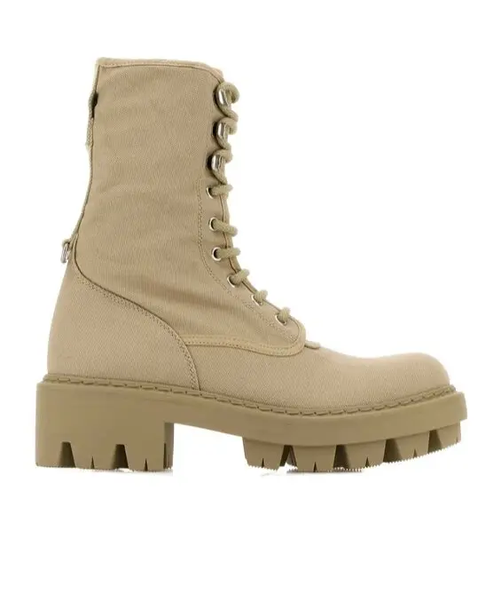 Prada Lace-up Platform Boots - Beige