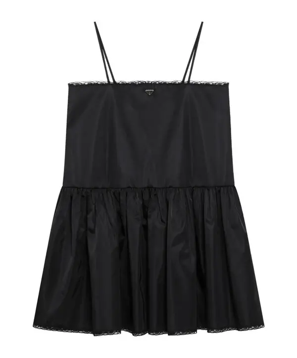 Prada Re-nylon Mini Dress With Lace Trim