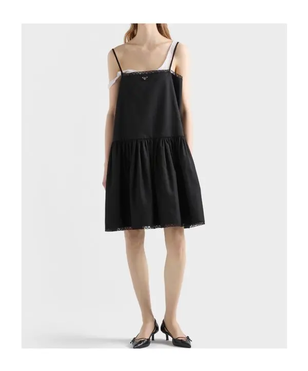 Prada Re-nylon Mini Dress With Lace Trim