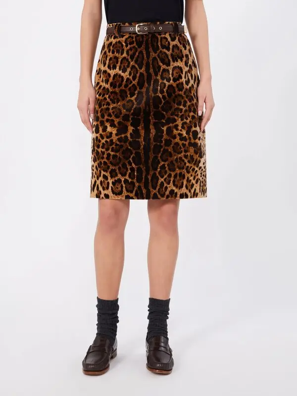 Max Mara Flared Printed Velvet Mini Skirt - Brown