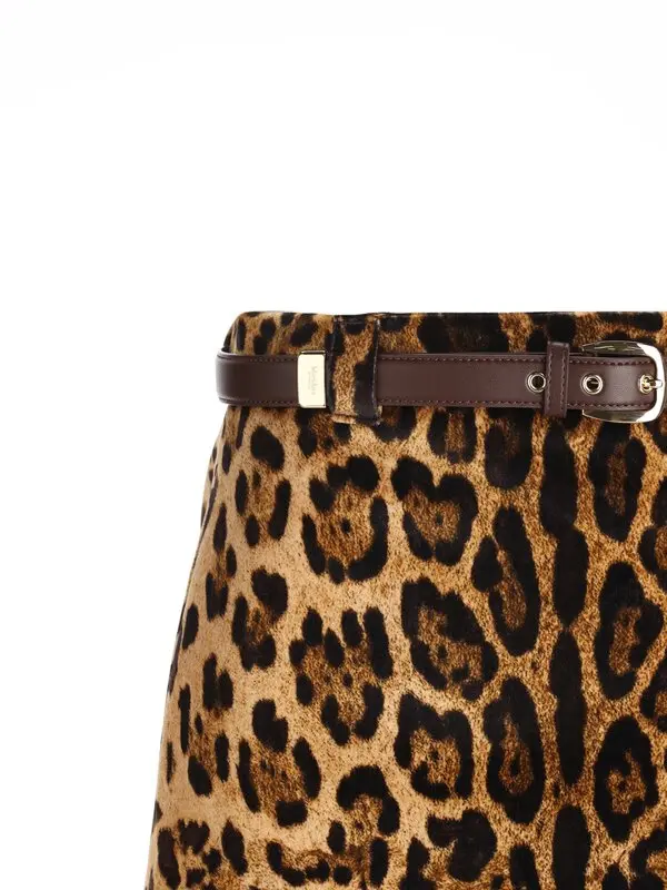 Max Mara Flared Printed Velvet Mini Skirt - Brown