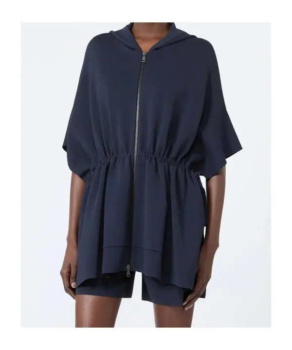 Max Mara Short-sleeve Zip Hooded Sweater With Pleated Details