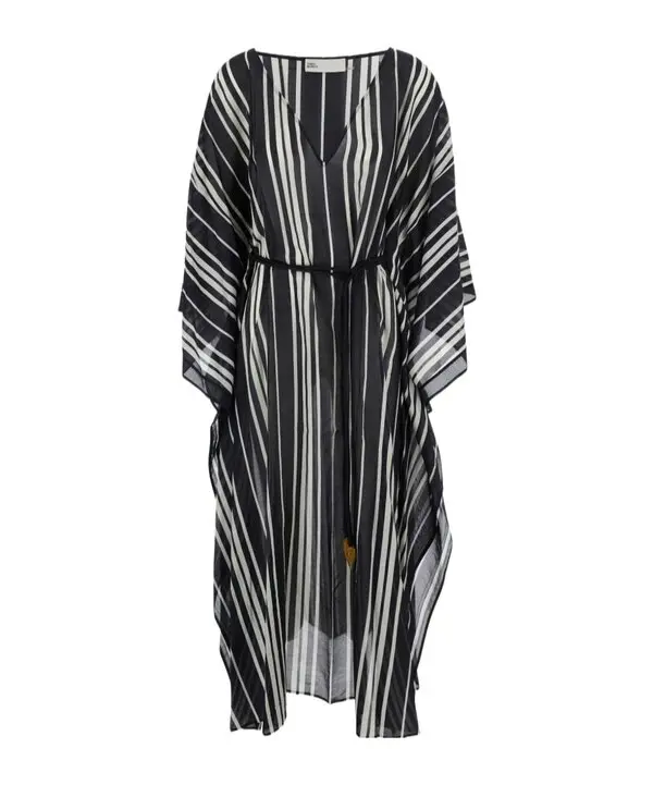 Tory Burch Belted Striped Caftan - White/black