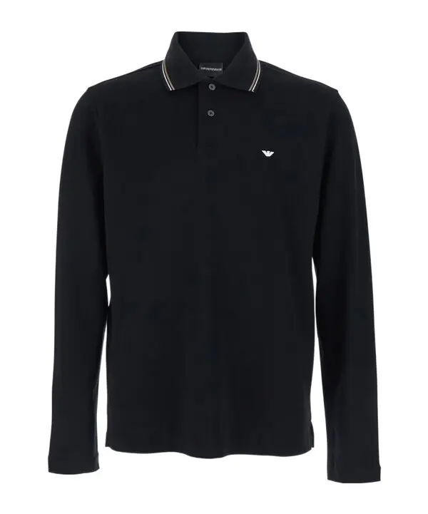 Emporio Armani Logo Long Sleeve Polo Shirt - Black
